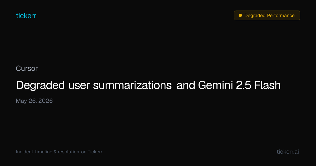 Cursor Outage May 26, 2026 - Timeline & Impact | Tickerr
