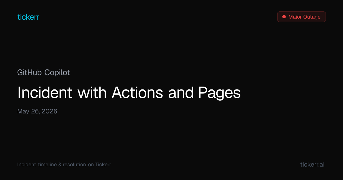 GitHub Copilot Outage May 26, 2026 - Timeline & Impact | Tickerr