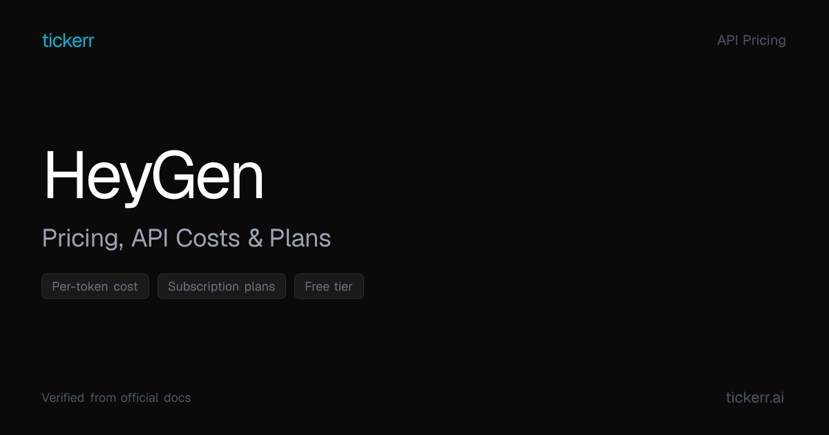 HeyGen Pricing 2026 - API Costs & Plans | Tickerr